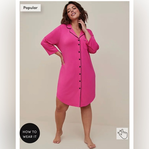 torrid | Intimates & Sleepwear | Super Soft Hot Pink Button Through ...